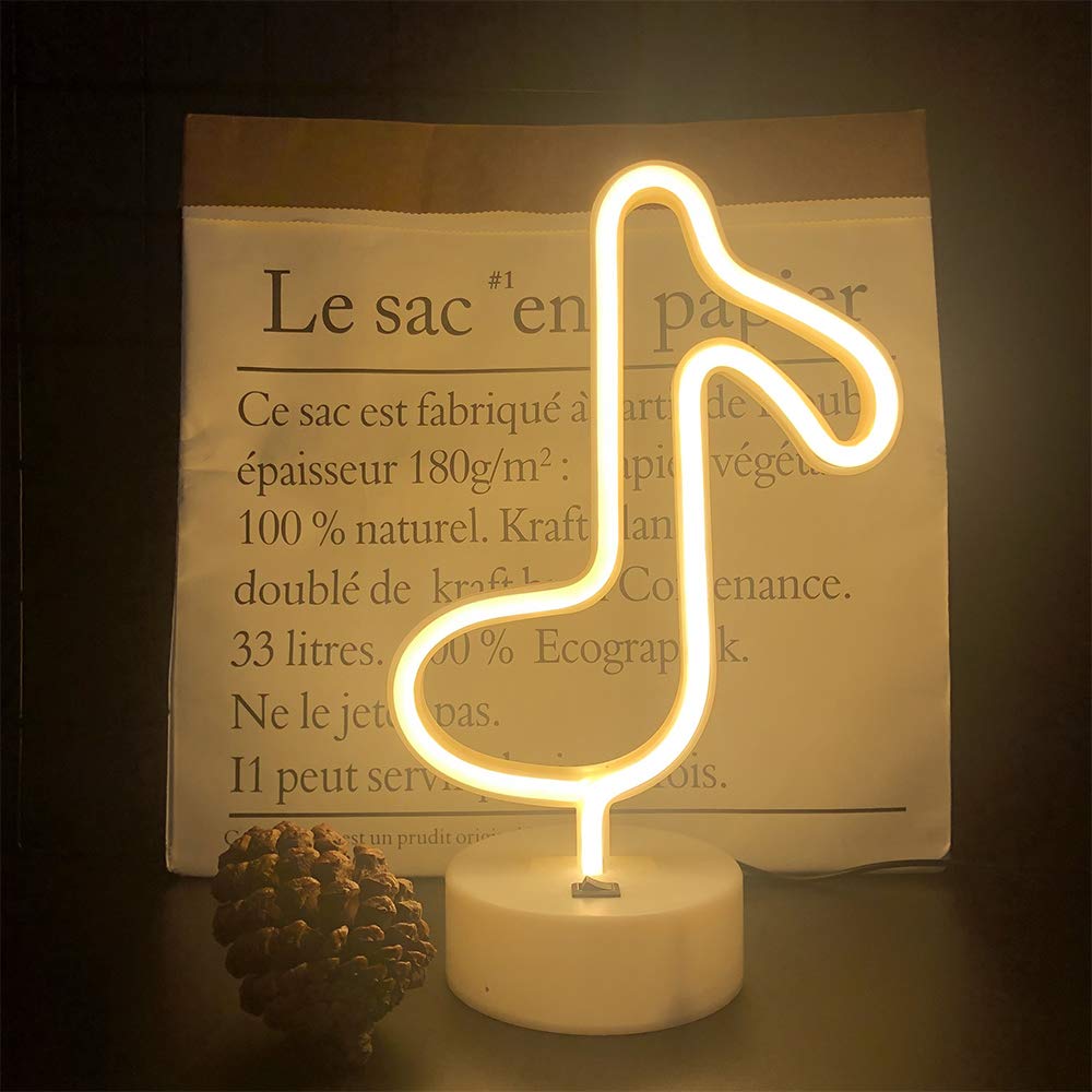 Led Music Notes Shaped Neon Lights Decor Light Led Night Light Wall Table Decor Battery Operated Creative Lighting Lamps for Christmas Wedding Sign Birthday Luau Summer Party Kids Room Living Room