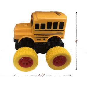 ArtCreativity Yellow School Bus Toy with Yellow Monster Truck Tires, Push n Go Toy Car for Kids, Durable Plastic Material, Best Birthday Gift for Boys, Girls, Toddlers