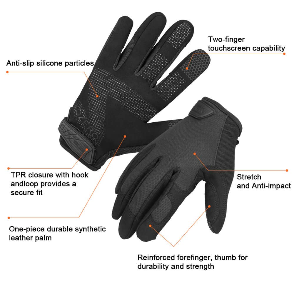 OZERO Utility Work Gloves for Men Women: Touchscreen Mehcanic Glove Flex Grip Non-Slip Palm for Gardening, Yard Work, Construction, DIY, Shooting, Hunting, 1 Pair (Black, Medium)