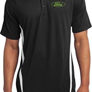 Green Ford Logo Pocket Print Colorblock Polo, Black White Large