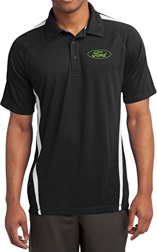 Green Ford Logo Pocket Print Colorblock Polo, Black White Large