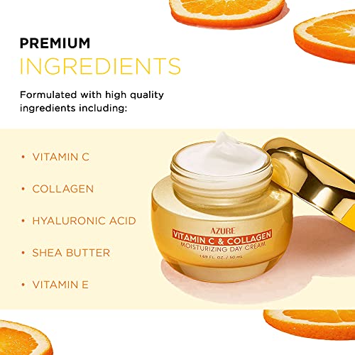 AZURE Vitamin C & Collagen Day Cream - Anti-Aging, Brightening Moisturizer - Reduces Fine Lines, Made in Korea - 50mL / 1.69 fl.oz.