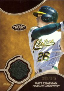 2019 topps tier one relics #t1r-mch matt chapman game worn athletics jersey baseball card - only 375 made!