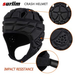 Surlim Rugby Helmet Headguard Headgear for Soccer Scrum Cap Soft Protective Helmet for Kids Youth Black Medium