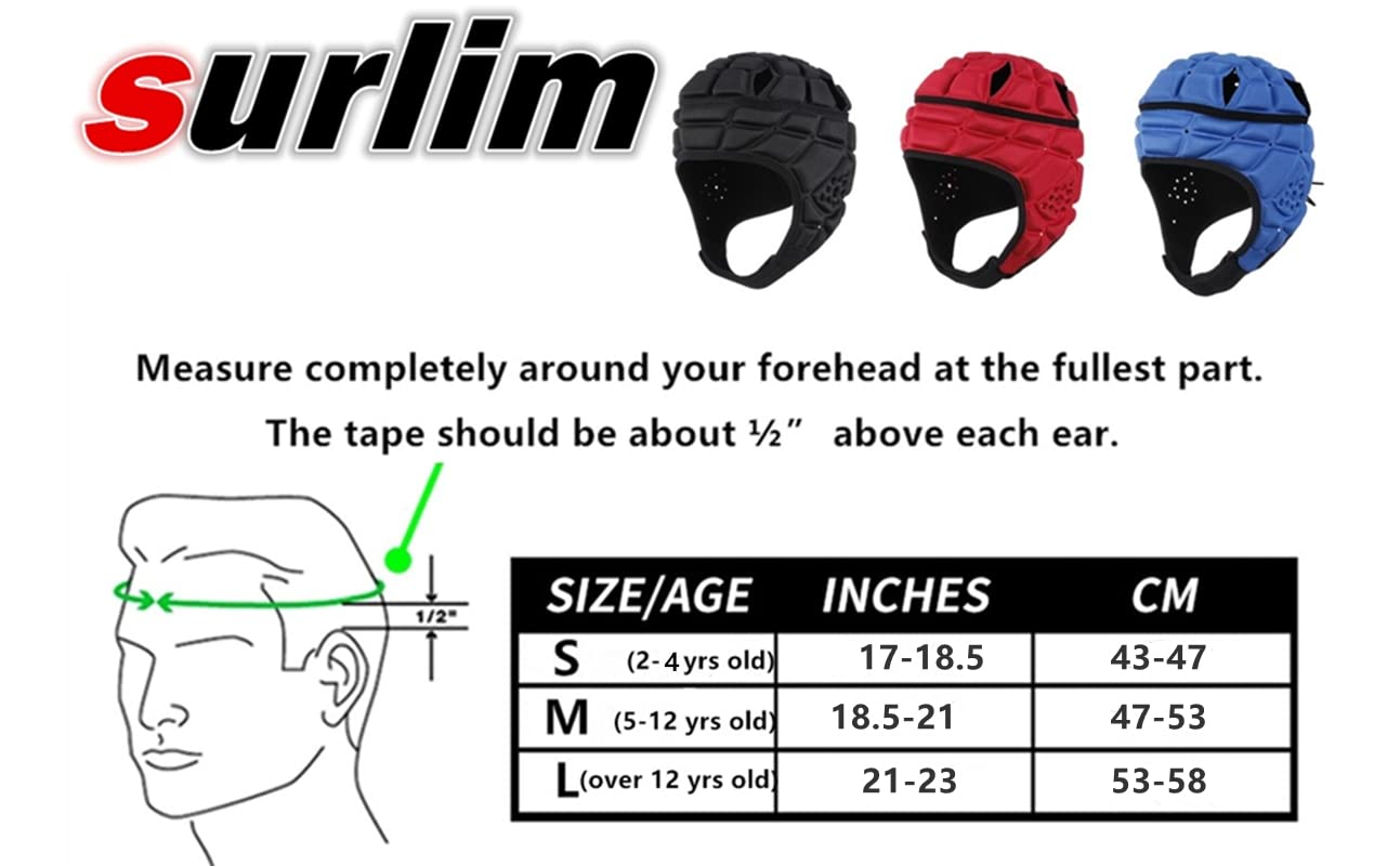 Surlim Rugby Helmet Headguard Headgear for Soccer Scrum Cap Soft Protective Helmet for Kids Youth Black Medium