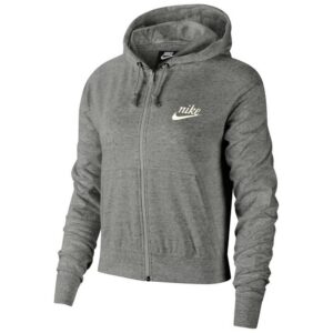 nike nsw gym vintage hoodie full zip dark grey heather/sail lg