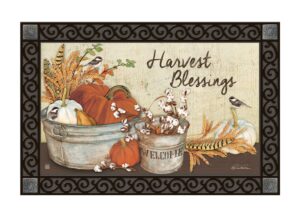 studio m matmates farmhouse pumpkins fall harvest decorative floor mat indoor or outdoor doormat with eco-friendly recycled rubber backing, 18 x 30 inches