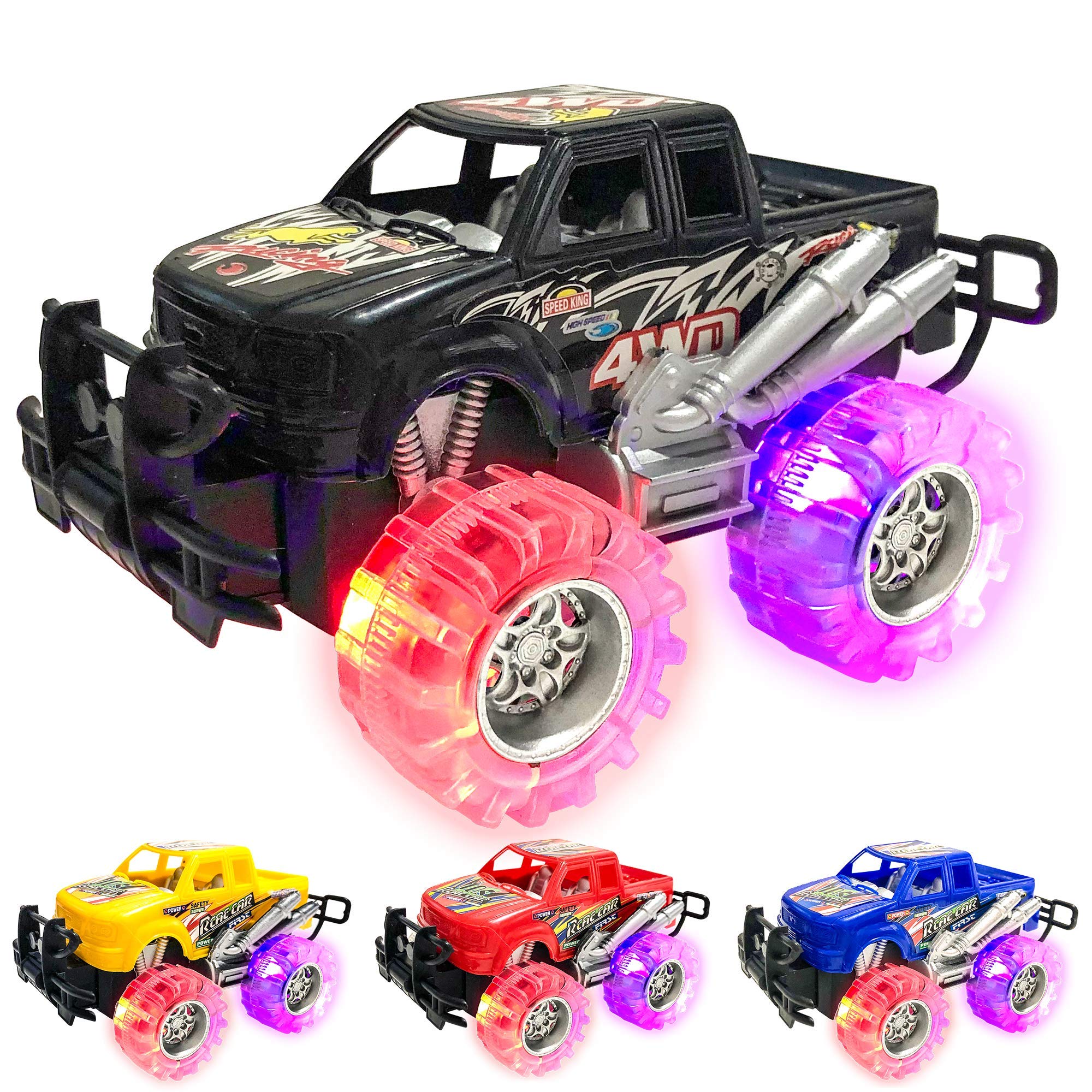 ArtCreativity Light Up Monster Trucks for Boys and Girls, 4-Pack Toy Truck Set, Monster Trucks for Boys 3 4 5 6 7 8 Years Old, Toddler Monster Truck Toys, Light Up Trucks