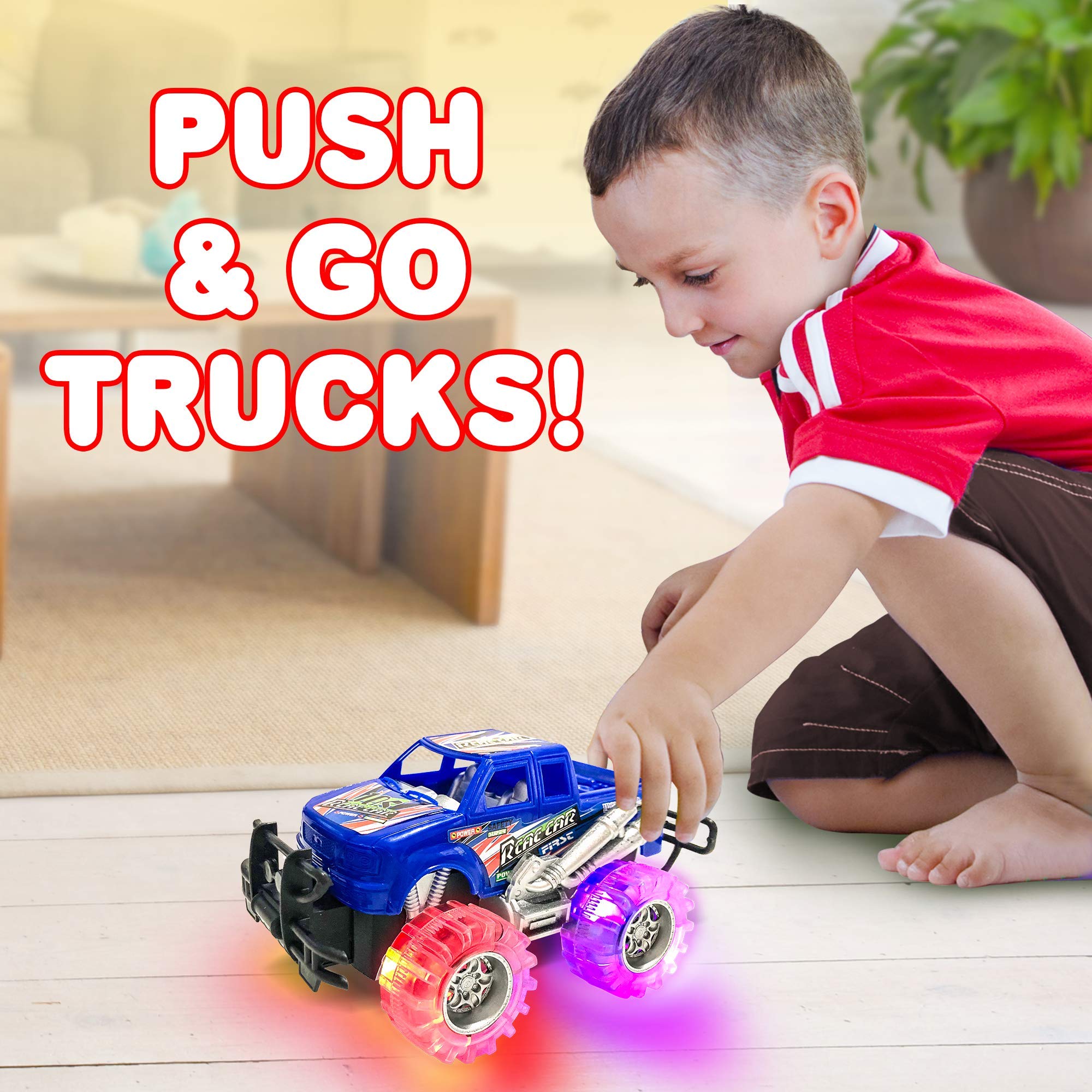 ArtCreativity Light Up Monster Trucks for Boys and Girls, 4-Pack Toy Truck Set, Monster Trucks for Boys 3 4 5 6 7 8 Years Old, Toddler Monster Truck Toys, Light Up Trucks