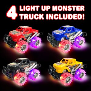 ArtCreativity Light Up Monster Trucks for Boys and Girls, 4-Pack Toy Truck Set, Monster Trucks for Boys 3 4 5 6 7 8 Years Old, Toddler Monster Truck Toys, Light Up Trucks