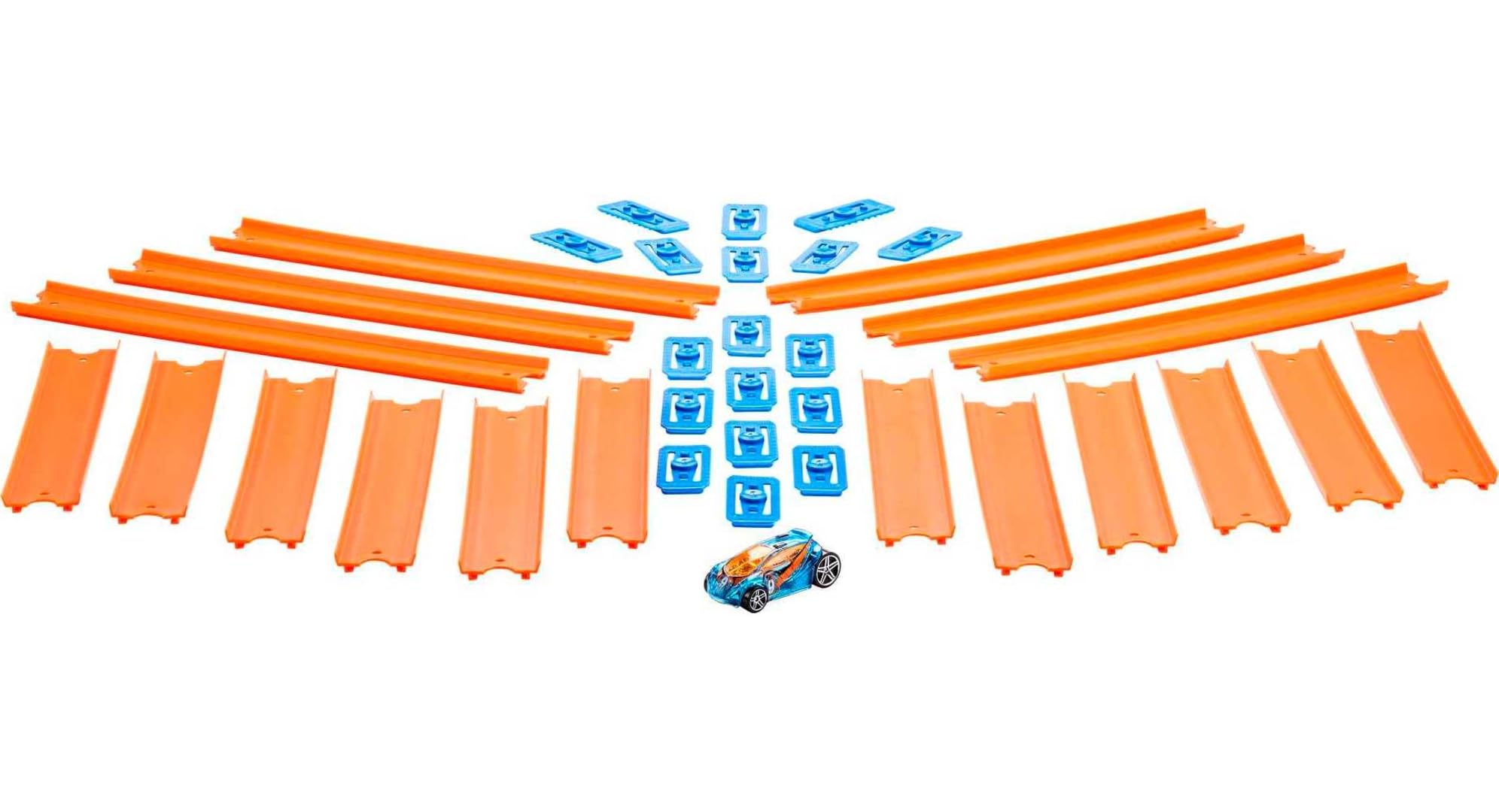 Hot Wheels Track & Toy Cars, Dual-Track Racing for 1 or 2 Players with Additional Track Pieces Plus 2 1:64 Scale Vehicles, Super Speed Blastway Set & Track Builder Straight Track Bundle