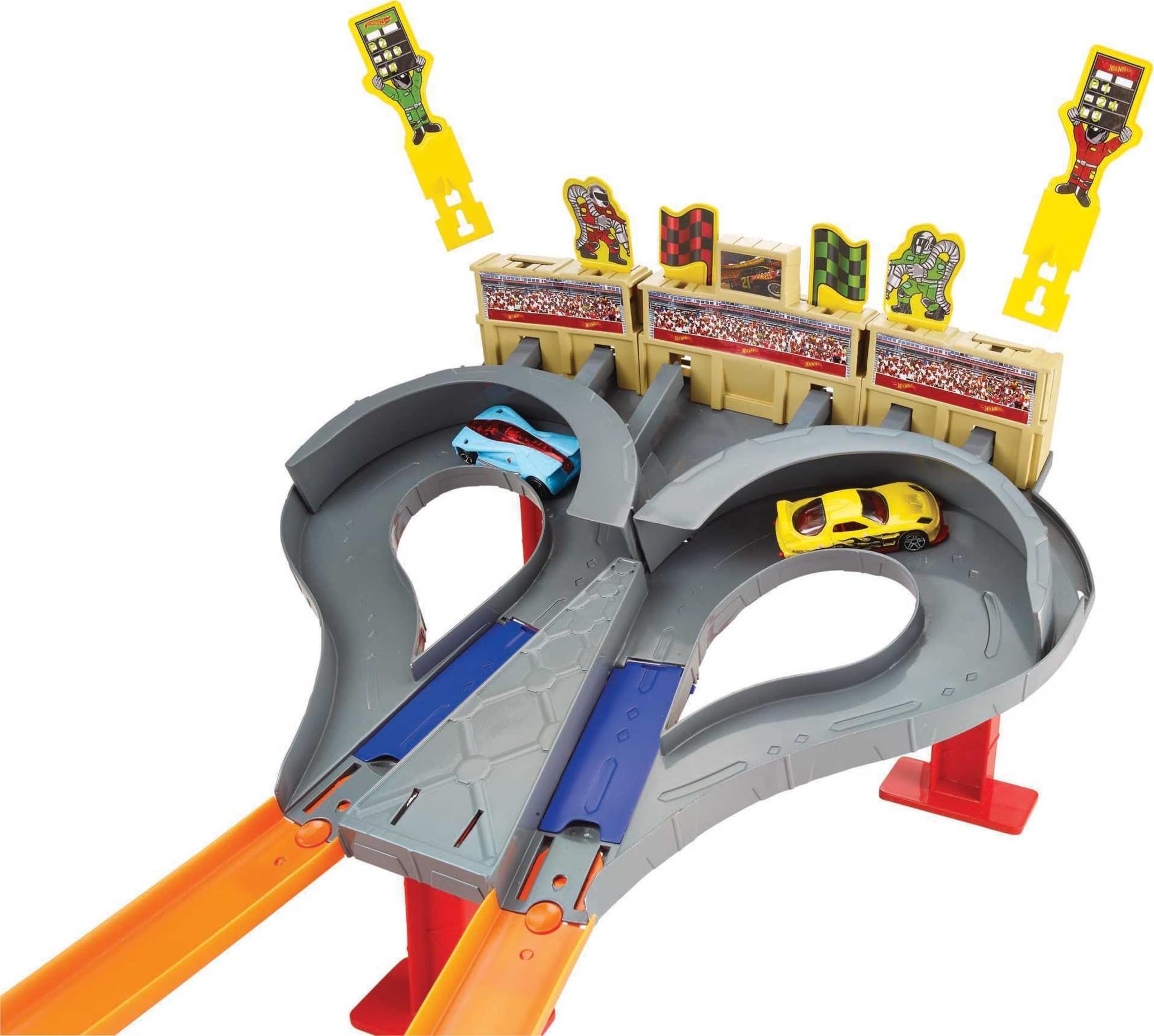 Hot Wheels Track & Toy Cars, Dual-Track Racing for 1 or 2 Players with Additional Track Pieces Plus 2 1:64 Scale Vehicles, Super Speed Blastway Set & Track Builder Straight Track Bundle