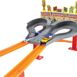 Hot Wheels Track & Toy Cars, Dual-Track Racing for 1 or 2 Players with Additional Track Pieces Plus 2 1:64 Scale Vehicles, Super Speed Blastway Set & Track Builder Straight Track Bundle