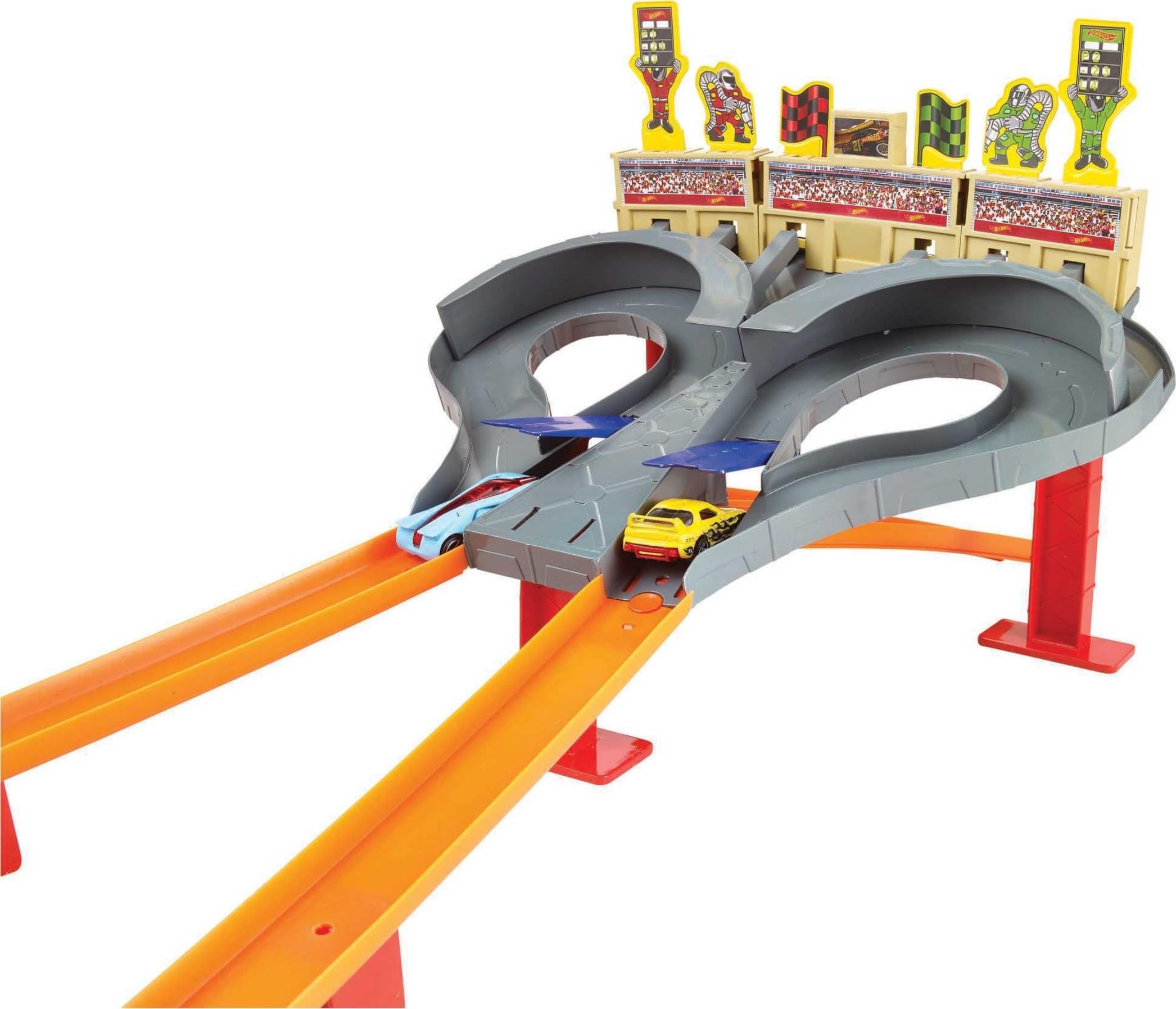 Hot Wheels Track & Toy Cars, Dual-Track Racing for 1 or 2 Players with Additional Track Pieces Plus 2 1:64 Scale Vehicles, Super Speed Blastway Set & Track Builder Straight Track Bundle