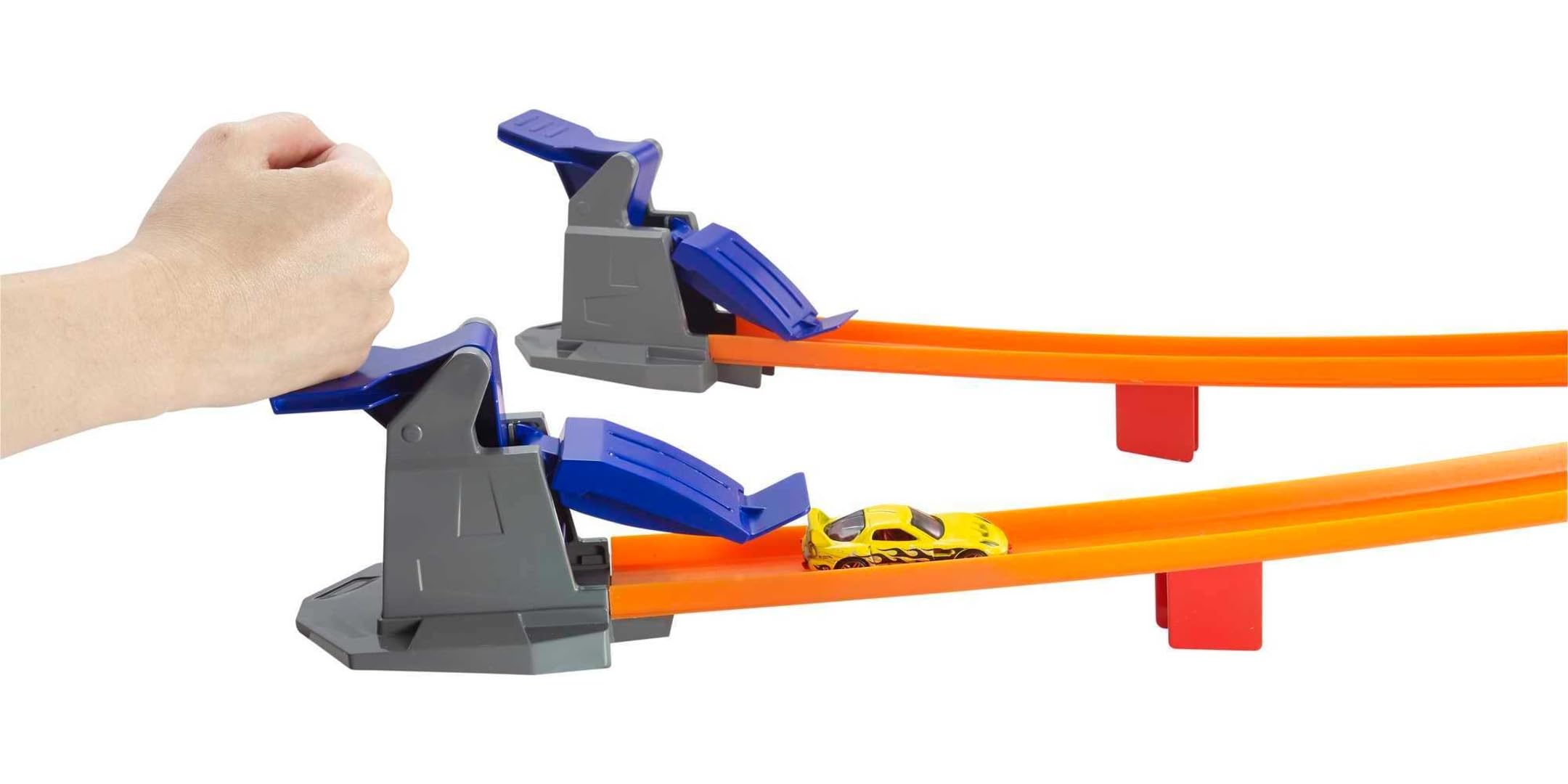 Hot Wheels Track & Toy Cars, Dual-Track Racing for 1 or 2 Players with Additional Track Pieces Plus 2 1:64 Scale Vehicles, Super Speed Blastway Set & Track Builder Straight Track Bundle