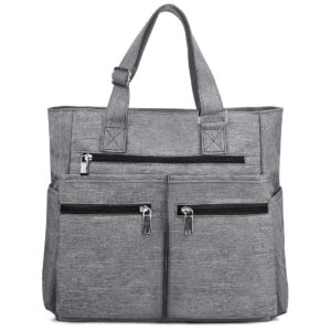 canvas tote bag waterproof nylon multi pocket shoulder bags laptop work bag teacher purse and handbags for women & men (grey 2)