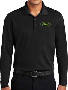 green ford logo pocket print long sleeve polo, black 2xl