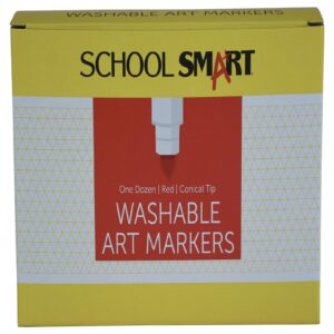 School Smart Washable Art Markers, Conical Tip, Red, Pack of 12