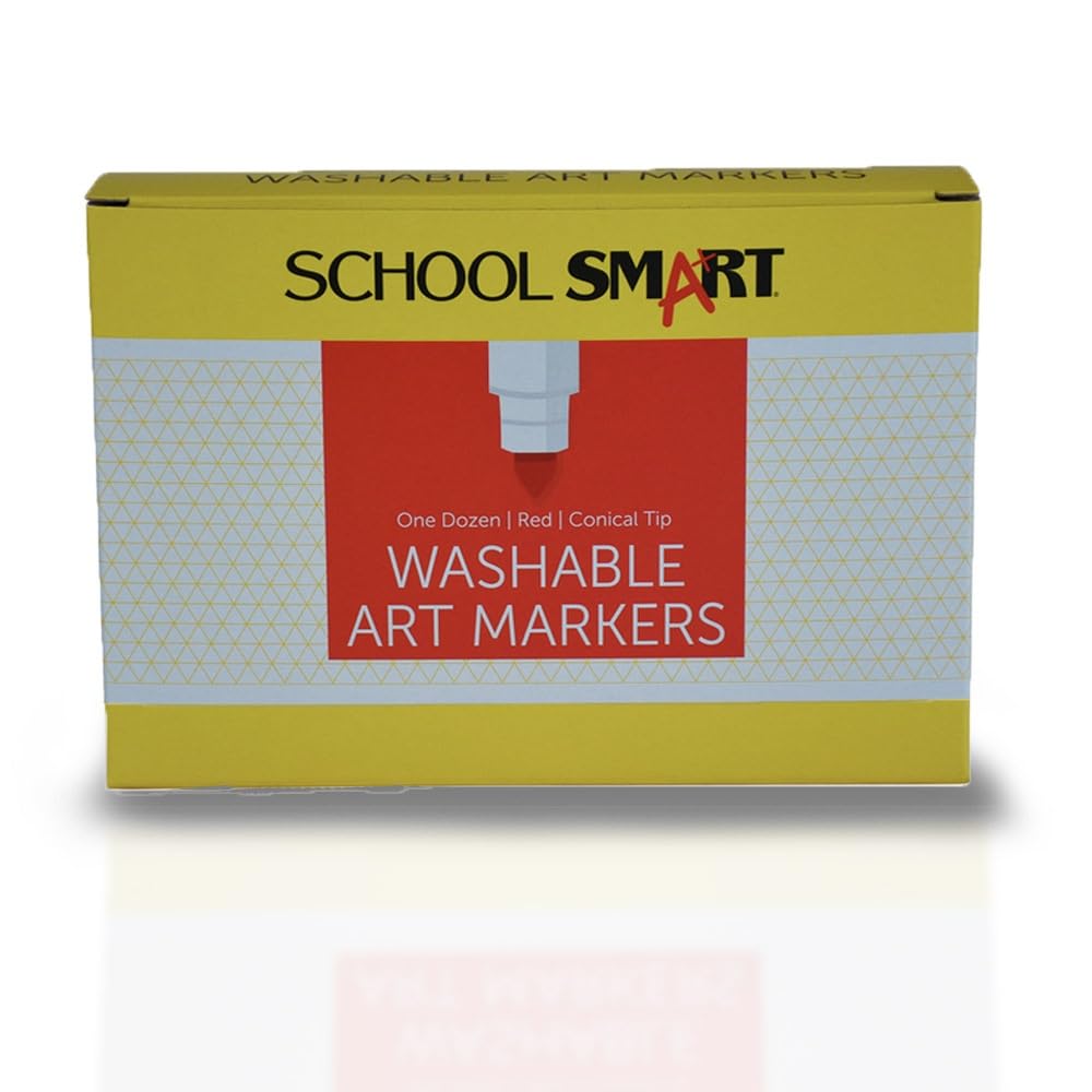 School Smart Washable Art Markers, Conical Tip, Red, Pack of 12