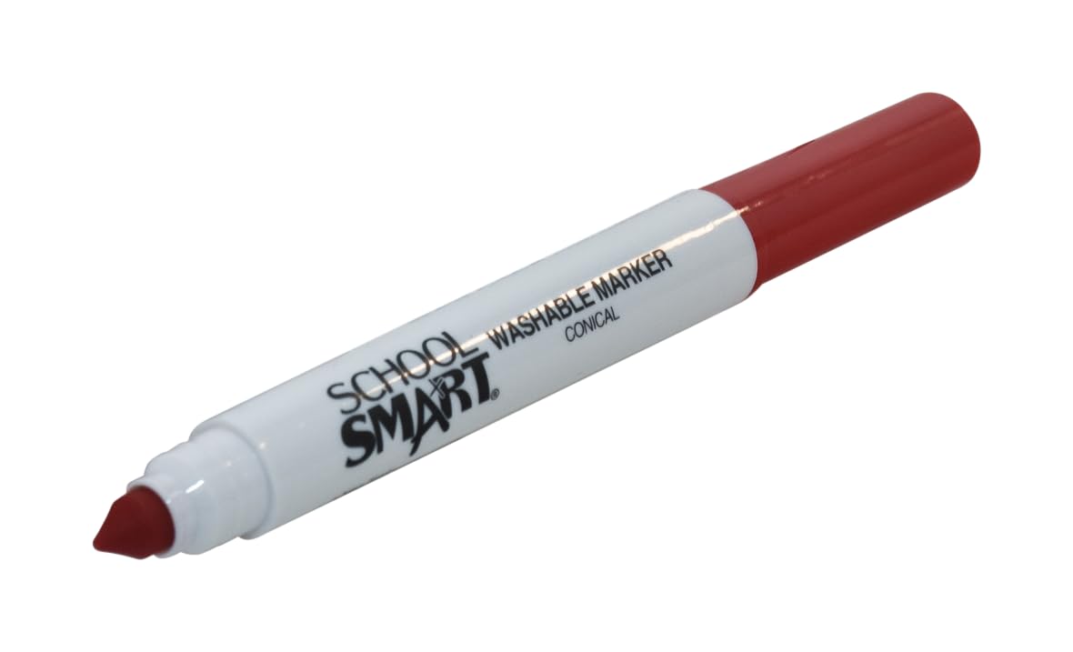 School Smart Washable Art Markers, Conical Tip, Red, Pack of 12