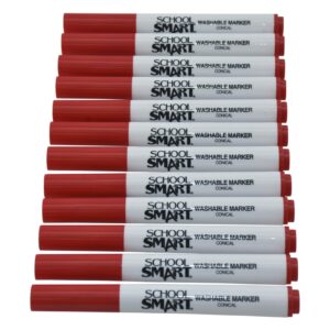 School Smart Washable Art Markers, Conical Tip, Red, Pack of 12