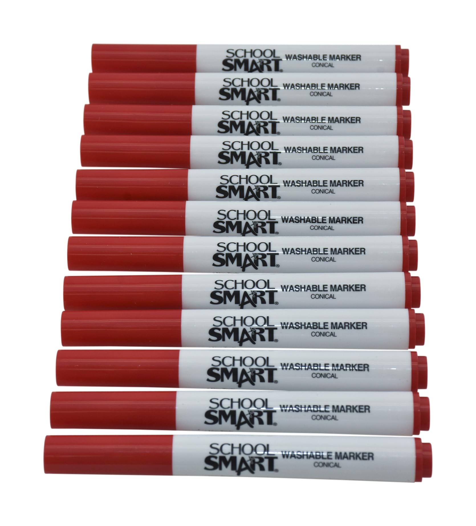 School Smart Washable Art Markers, Conical Tip, Red, Pack of 12