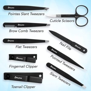 nylea professional tweezers set and nail clippers for men and women [perfect alignment/grip] best precision stainless steel kit for ingrown hair eyebrows facial hair splinter and eyelashes