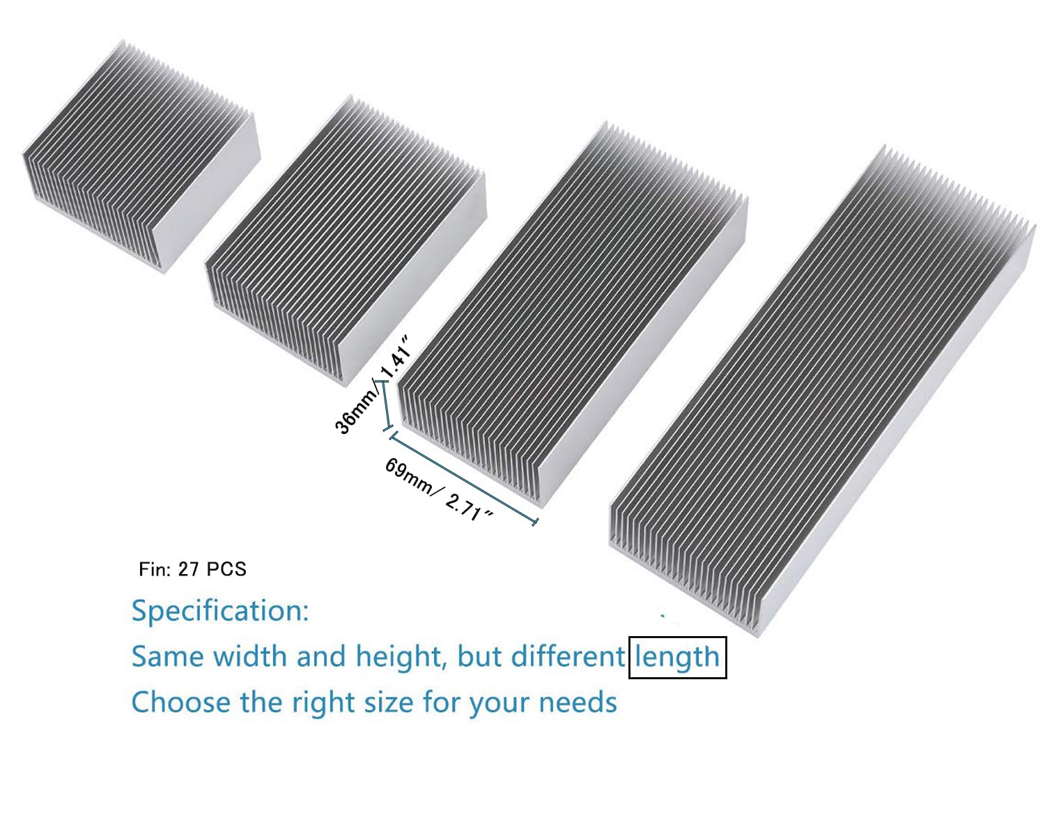 Awxlumv Large Aluminum Heatsink 5.9" x2.71" x 1.41" / 150x69x36mm High Power Heat Sink Diffusion Cooling Cooler 27 Fin Radiator for Led Amplifier Transistor Semiconductor PC Computer PCB IC Module