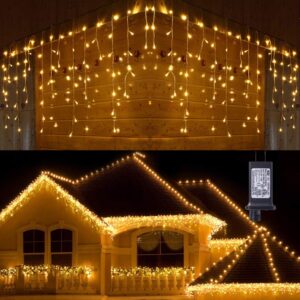 toodour christmas icicle lights outdoor, 360 led 29.5ft 8 modes fairy icicle string lights with 60 drops, led christmas twinkle lights for holiday, party, wedding, christmas decorations (warm white)