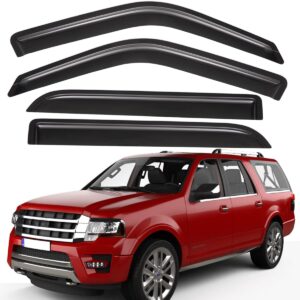 lightronic wv94233 outside-mount side window visor deflector vent rain guard, dark smoke, 4-pieces set, fits 1997-2017 ford expedition, 2007-2017 expedition xl, 1998-2017 lincoln navigator