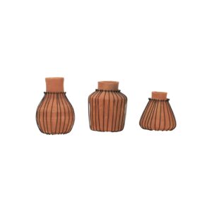 Foreside Home & Garden Set of 3 Natural Terracotta and Wire Decorative Bud Vases, Tan, Black