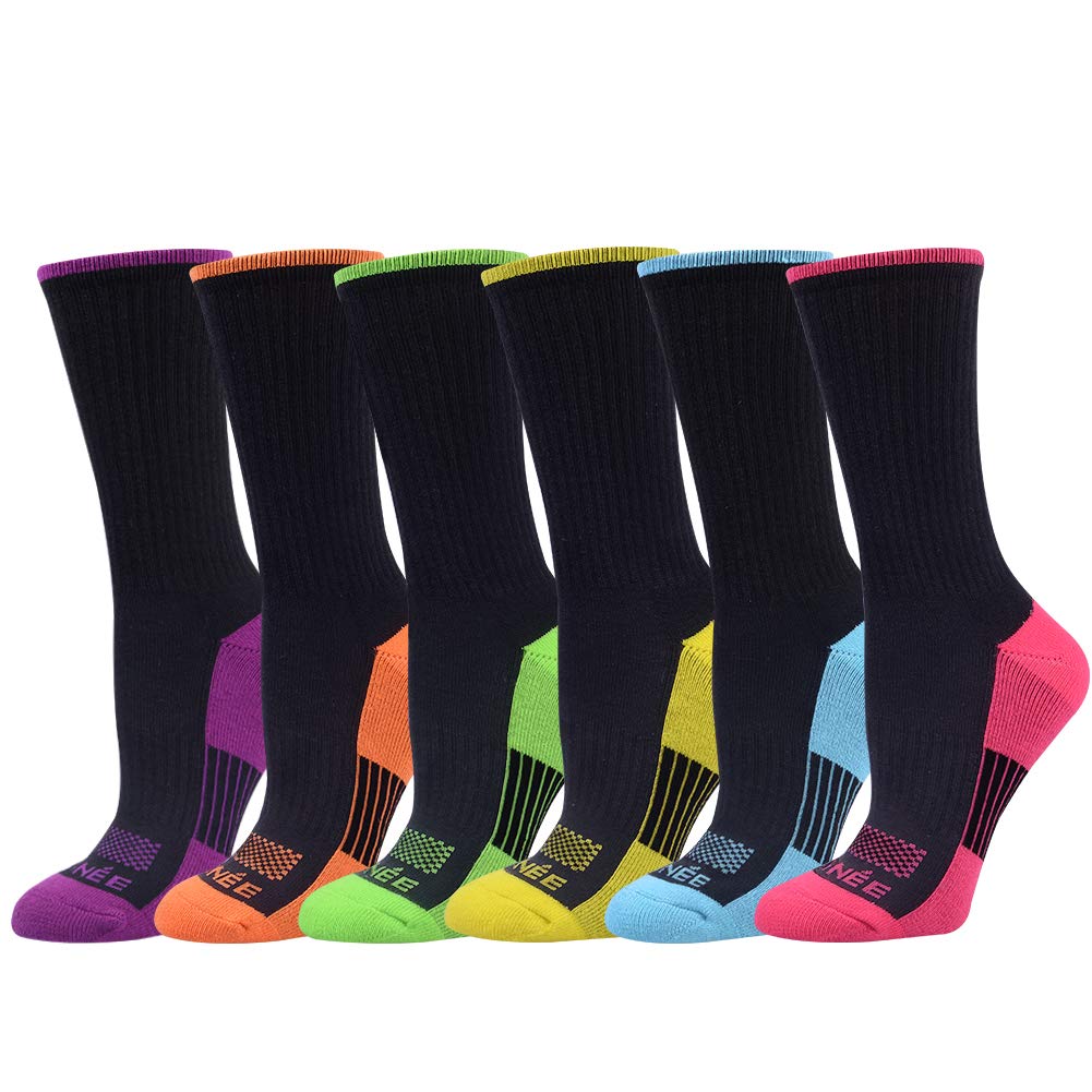 JOYNÉE Womens-Crew-Athletic-Socks Cushion Running Socks with Moisture Wicking for Sports and Daily Wear 6 Pairs