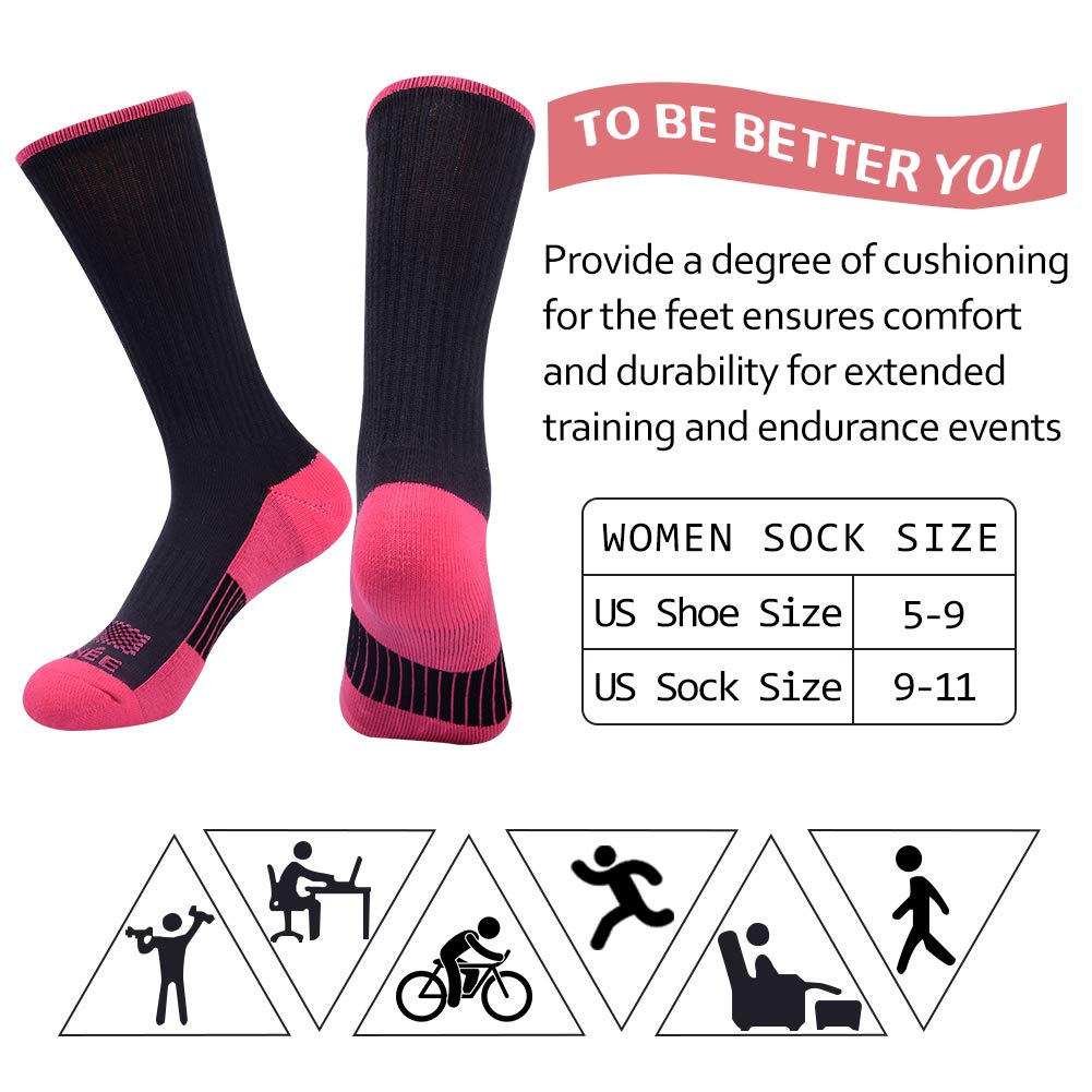 JOYNÉE Womens-Crew-Athletic-Socks Cushion Running Socks with Moisture Wicking for Sports and Daily Wear 6 Pairs