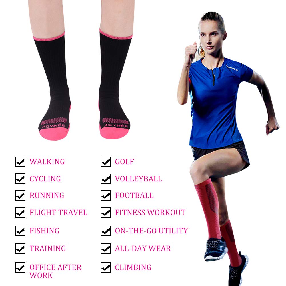 JOYNÉE Womens-Crew-Athletic-Socks Cushion Running Socks with Moisture Wicking for Sports and Daily Wear 6 Pairs