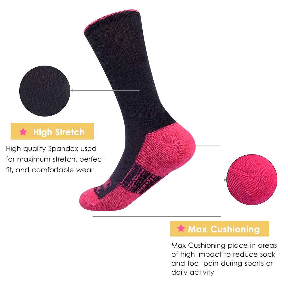 JOYNÉE Womens-Crew-Athletic-Socks Cushion Running Socks with Moisture Wicking for Sports and Daily Wear 6 Pairs