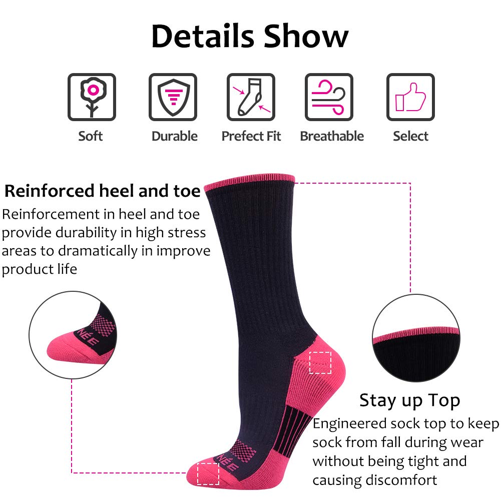 JOYNÉE Womens-Crew-Athletic-Socks Cushion Running Socks with Moisture Wicking for Sports and Daily Wear 6 Pairs