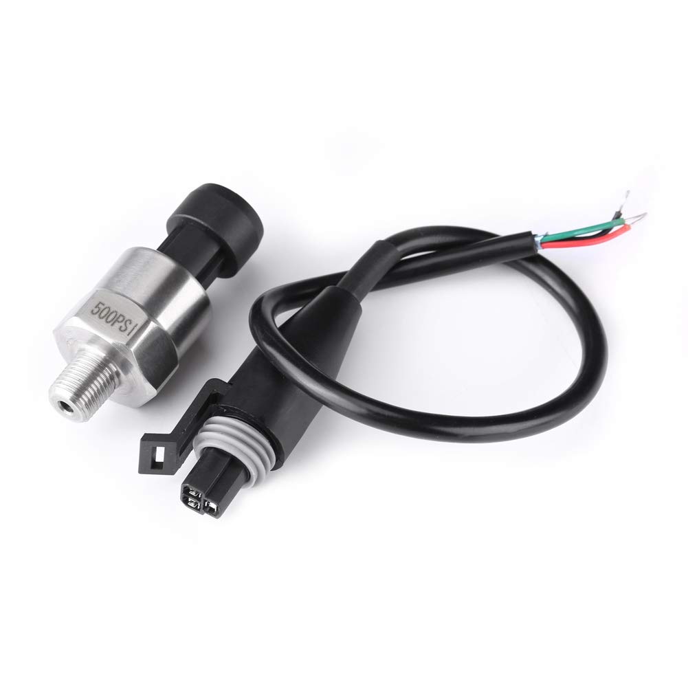 500 PSI Pressure Transducer Sender Sensor with Connector 1/8" NPT Thread Stainless Steel Pressure Transducer for Oil Fuel Air Water (500PSI)