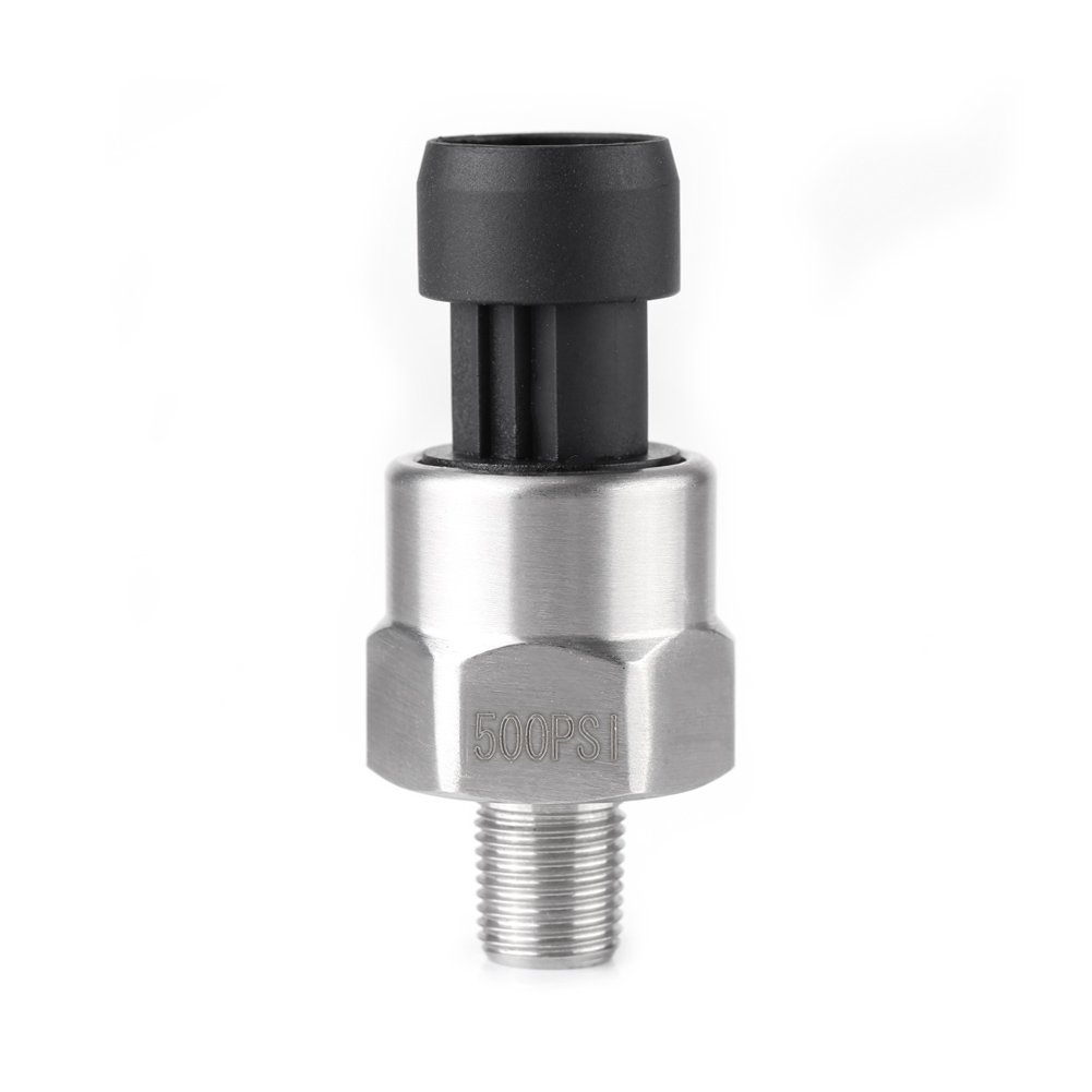 500 PSI Pressure Transducer Sender Sensor with Connector 1/8" NPT Thread Stainless Steel Pressure Transducer for Oil Fuel Air Water (500PSI)