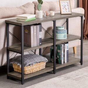 GRELO HOME Rustic Console Table for Entryway, Industrial Sofa/Entry Table with Storage Open Bookshelf, 55 Inch Gray Oak