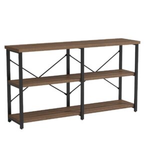 GRELO HOME Rustic Console Table for Entryway, Industrial Sofa/Entry Table with Storage Open Bookshelf, 55 Inch Gray Oak