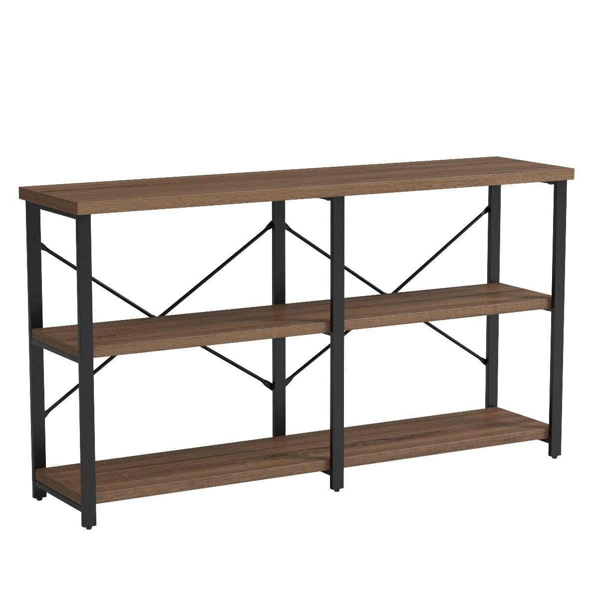 GRELO HOME Rustic Console Table for Entryway, Industrial Sofa/Entry Table with Storage Open Bookshelf, 55 Inch Gray Oak