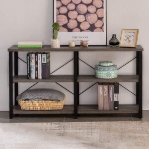 GRELO HOME Rustic Console Table for Entryway, Industrial Sofa/Entry Table with Storage Open Bookshelf, 55 Inch Gray Oak