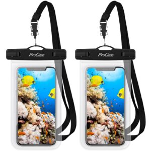 procase 2 pack waterproof phone pouch case, 7" universal underwater cellphone dry bag holder for iphone 15 14 13 pro max 12 11, galaxy s24 s23 s22 ultra pixel beach cruise essential -clear