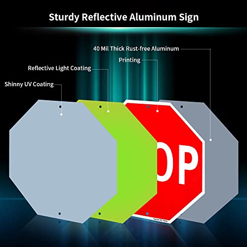 Enjoyist Large Stop Sign Street Slow Warning Reflective Signs 24"x 24" 40 Mil Rust Free Aluminum Sign, UV Protected and Weatherproof