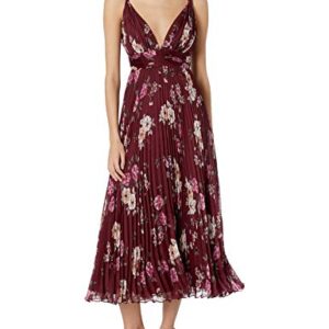 Jill Jill Stuart Women's Pleated Floral Print Chiffon Gown, Burgundy Multi, 0