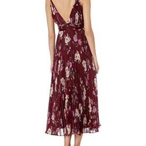 Jill Jill Stuart Women's Pleated Floral Print Chiffon Gown, Burgundy Multi, 0