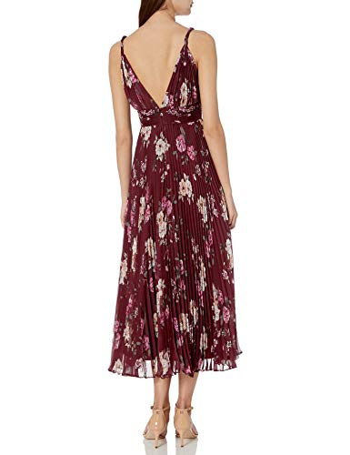 Jill Jill Stuart Women's Pleated Floral Print Chiffon Gown, Burgundy Multi, 0