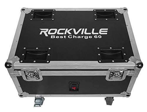 Rockville Best Pack 60 Black (6) Battery Wash Lights+Wireless DMX+Charging Case