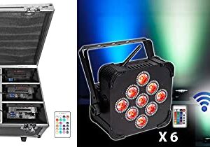 Rockville Best Pack 60 Black (6) Battery Wash Lights+Wireless DMX+Charging Case