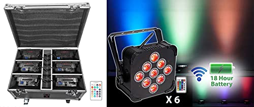 Rockville Best Pack 60 Black (6) Battery Wash Lights+Wireless DMX+Charging Case